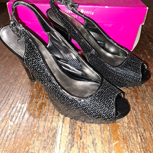 Candie's | Shoes | 85m Candies Hairspray Black Sequin Peep Toe ...